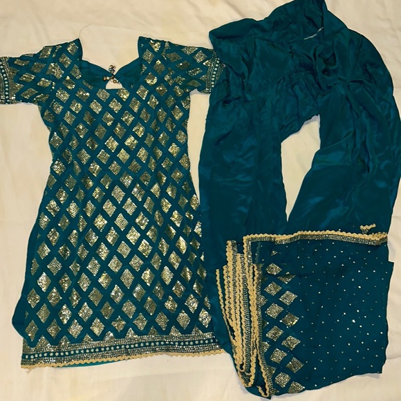 Dresses | Dark Teal Green Indian Suit With Chuni And Patiala Pants ...